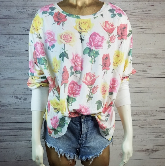 Wildfox | Tops | Wildfox Bright Roses Oversized Thermal Small | Poshmark